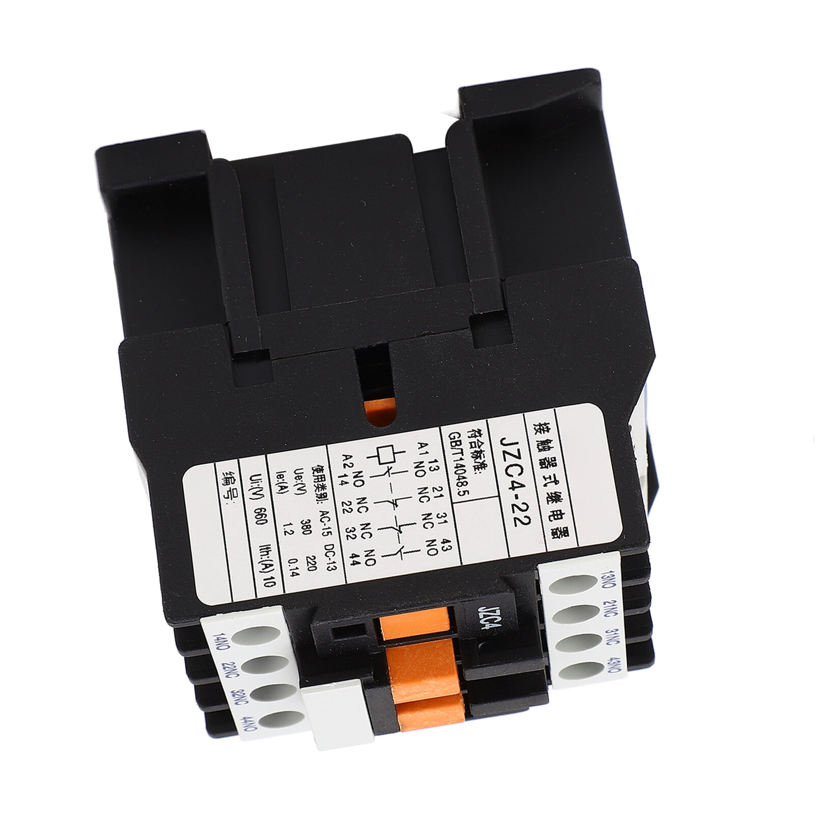 Контактор переменного тока 2 полюса 3 фазы 2NO 2NC реле промежуточное для электроснабжения 24V, номинальное напряжение изоляции 660V, ток нагрузки 10A, частота 50/60Hz, монтаж на DIN-рейку 35x50mm, модель JZC4 22