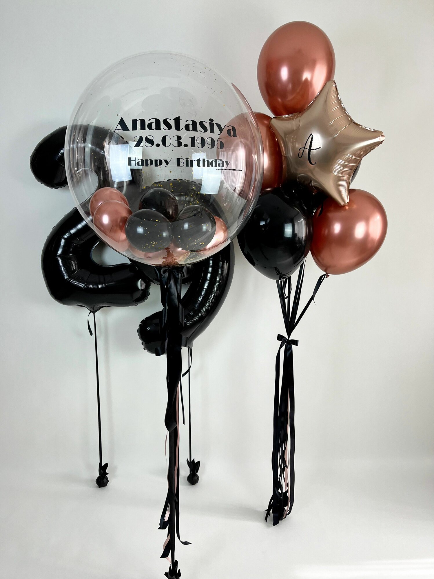 Набор шаров в черных тонах, шары на день рождения, шары с гелием