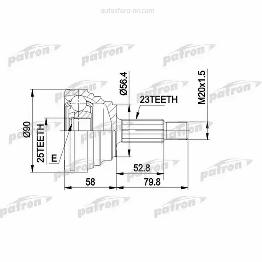 PATRON PCV1316 ШРУС наружн к-кт 23x56.2x25 RENAULT: LAGUNA 93 - 01, LAGUNA Grandtour 95 - 01, SAFRANE I 92 - 96