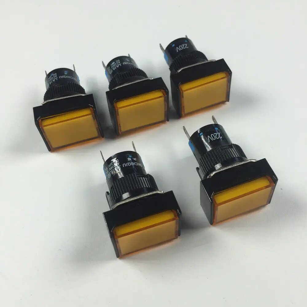 5 шт, прямоугольные сигнальные лампы, 12 В, 24 В, 220 В