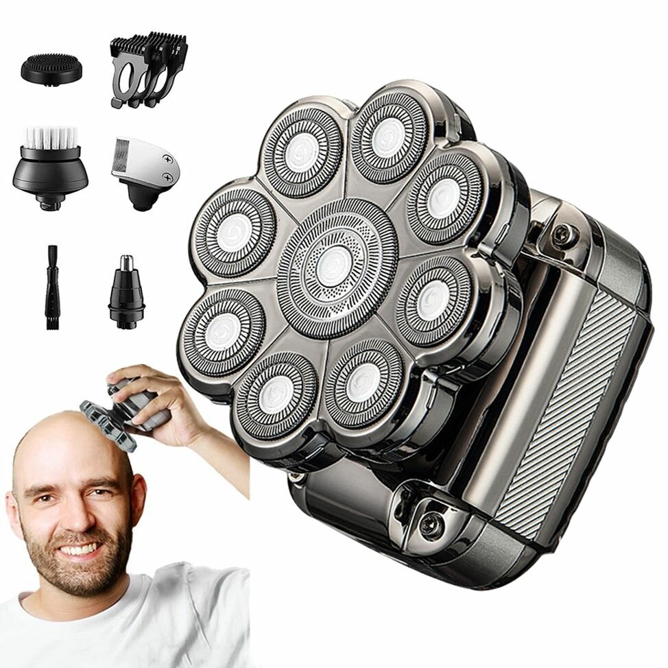 9D Мужские электробритвы Лысая аккумуляторная бритва IPX7 Водонепроницаемая роторная бритва со светодиодным дисплеем