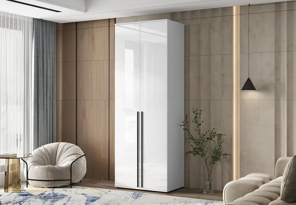 Высокий шкаф Миф Норд с полками и штангой, цвет Белый глянец, размер 800х510 h2236мм