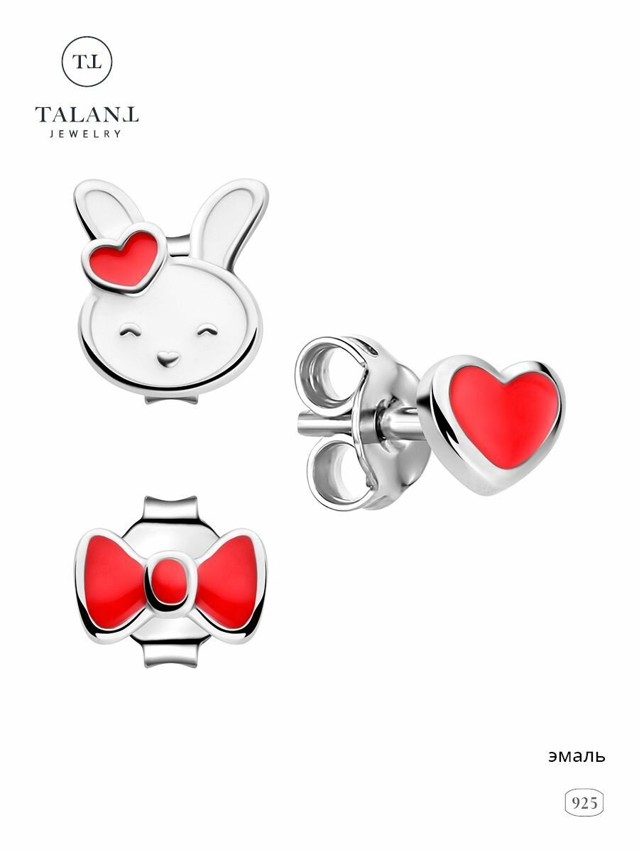 Серьги пусеты, серебро, 925 проба, эмаль