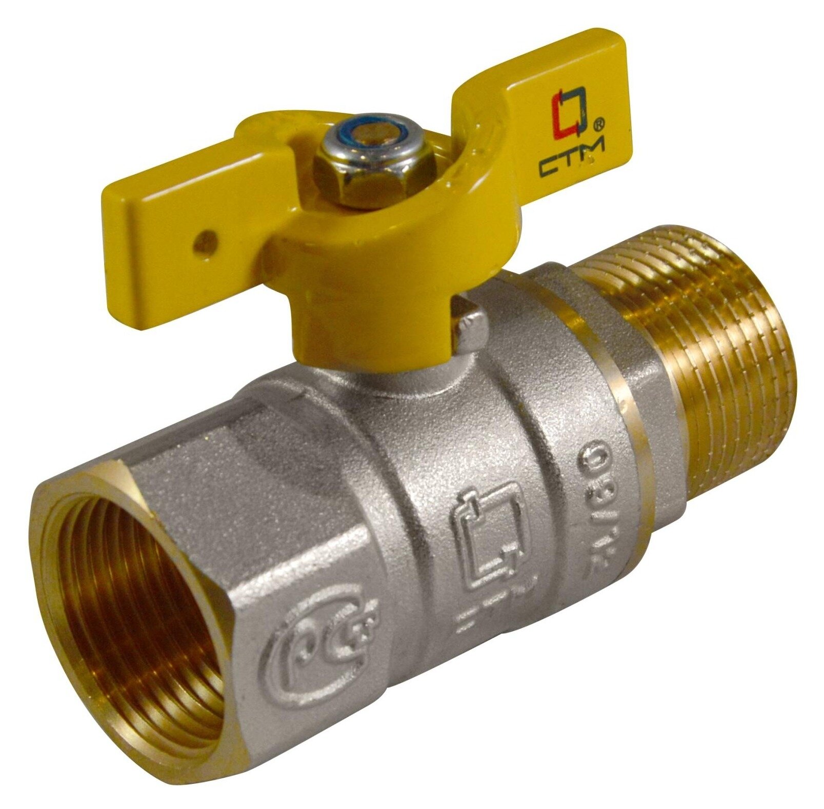 Кран шаровый для газа СТМ прямой, гайка-штуцер, бабочка, латунь, серый, резьба 3/4" / запорная арматура