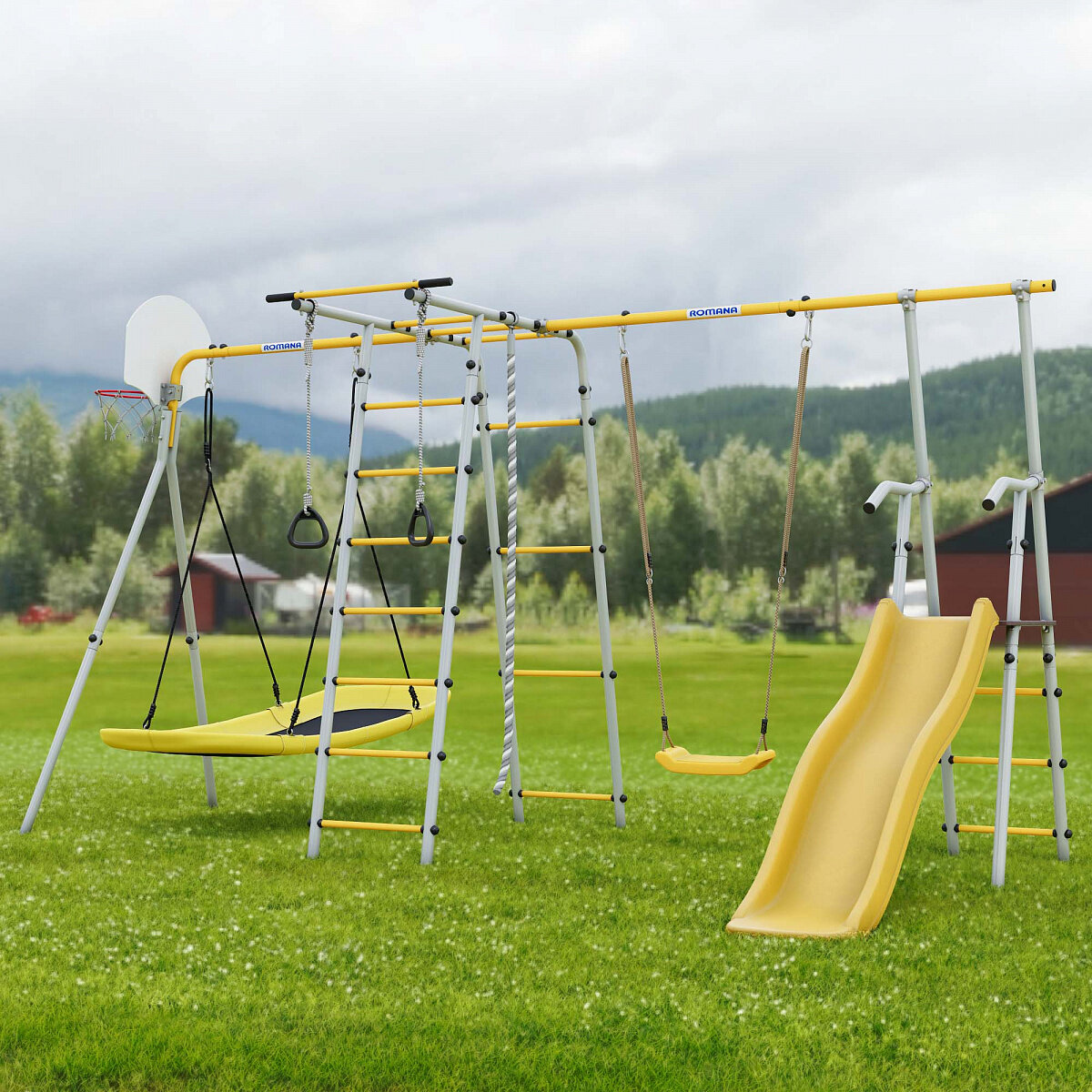 Дачный комплекс Romana "Лесная поляна 3 PRO", с горкой 900 мм" комплект №3 (серый/жёлтый)