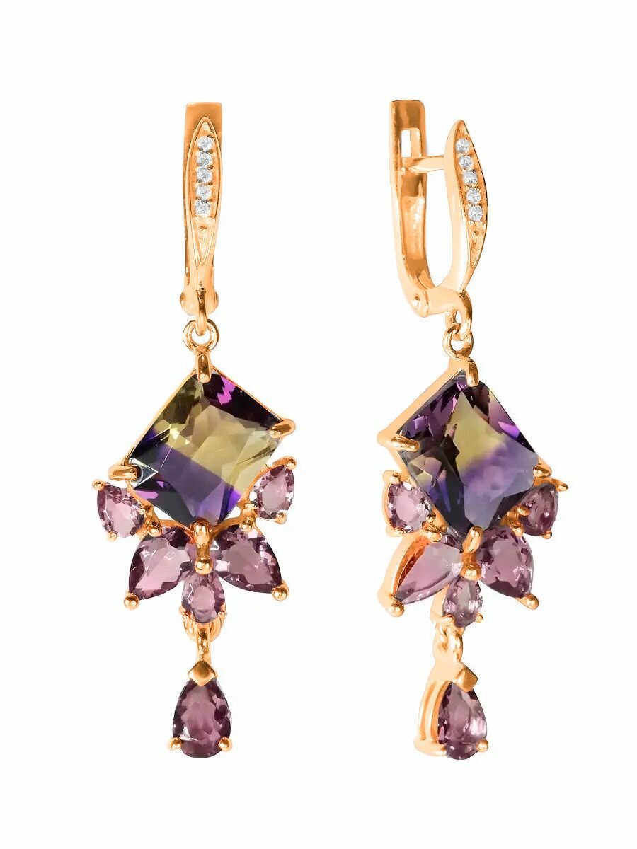 Серьги, серебро, 925 проба, аметрин, фианит