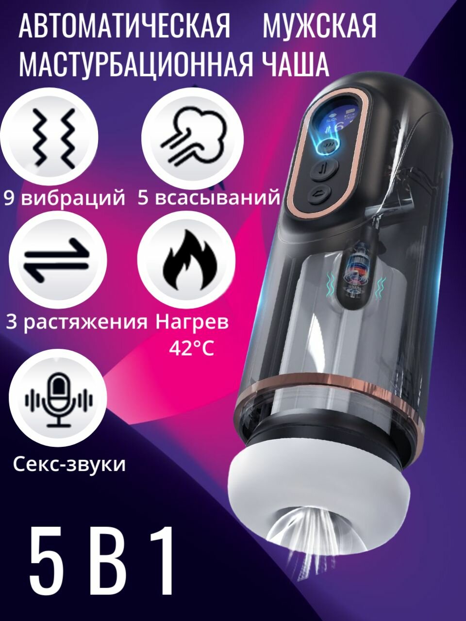 Автоматический мужской мастурбатор с функцией всасывания, растяжения, вибрации и подогрева; инновационный материал, анонимный дизайн