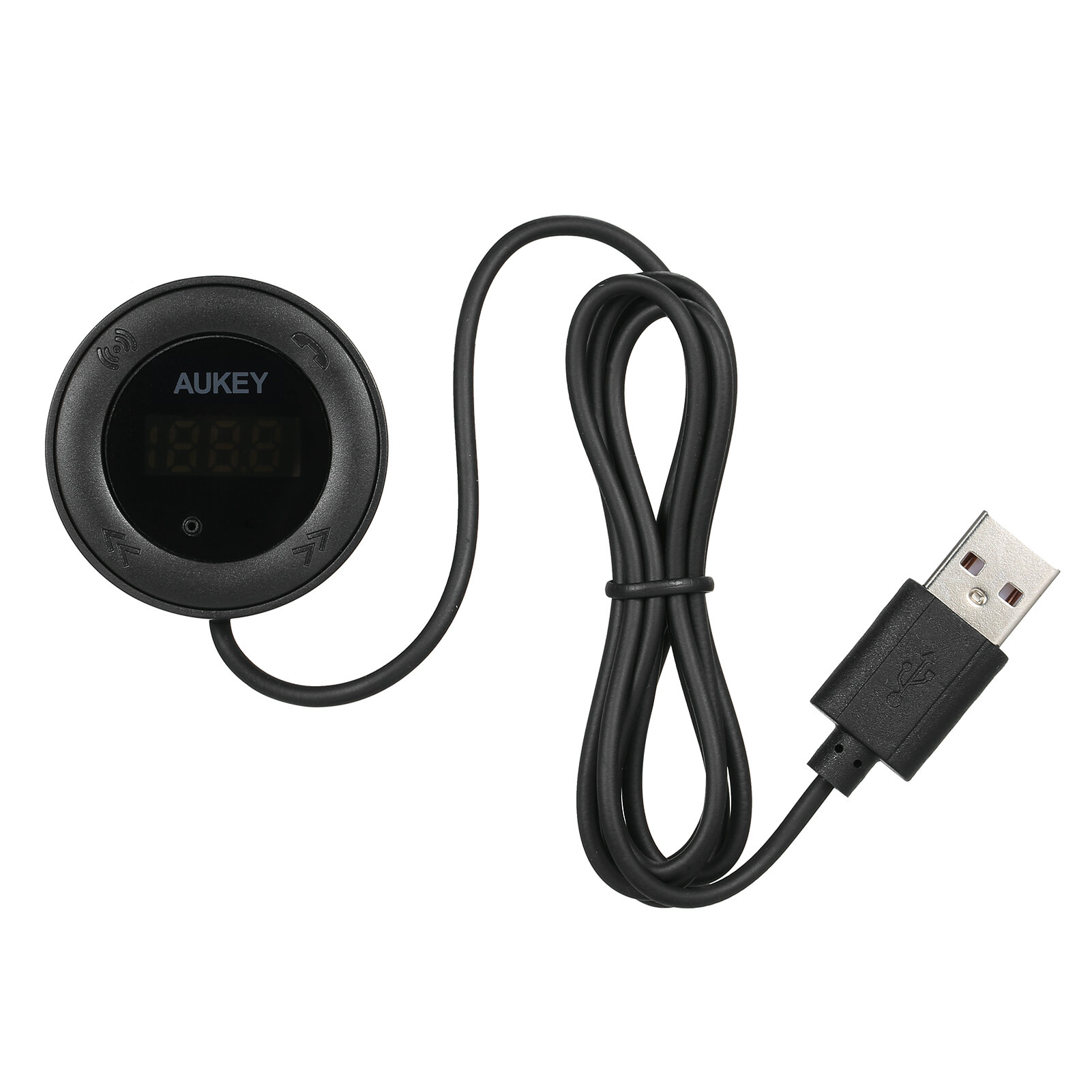 AUKEY F4P Беспроводной автомобильный FM-трансмиттер, черный, материал ABS, стандарт BT V4.1, поддерживаемые профили A2DP AVRCP HSP HFP, диапазон FM 87.5-108.0MHz, интервал 0.1MHz, максимальная дальность 33ft/10m, напряжение DC 5V, пакет 10.2*8.7*3cm, вес
