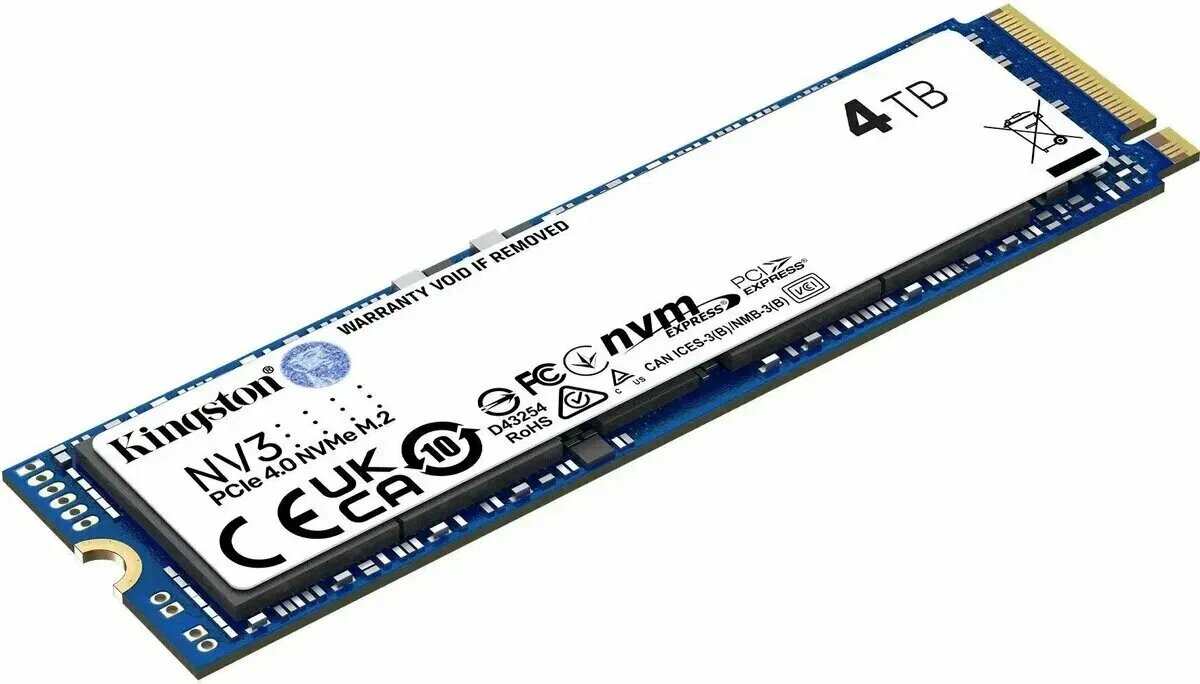 SSD накопитель Kingston NV3 SNV3S/4000G 4ТБ, PCI-E 4.0 форм-фактор 2280