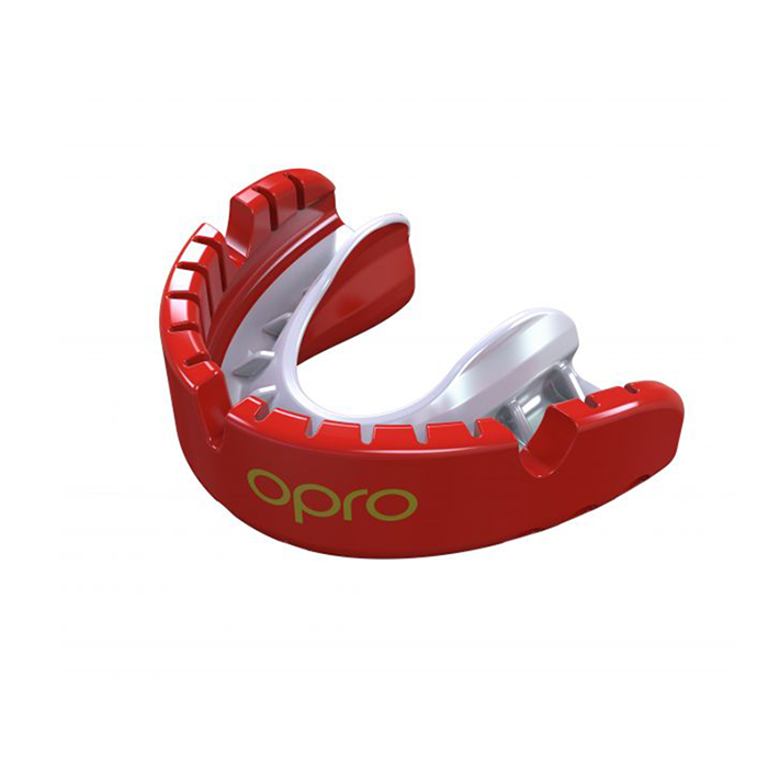 Боксерская капа Opro Gold Braces Red/Pearl (Взрослый размер)