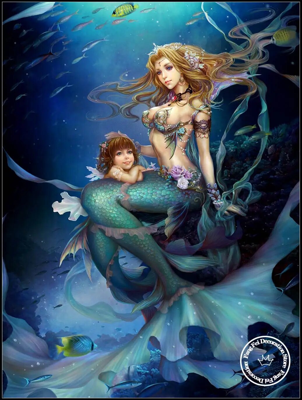 Алмазная мозаика на подрамнике "Русалочка Ангел" круглые бриллианты 40х50см