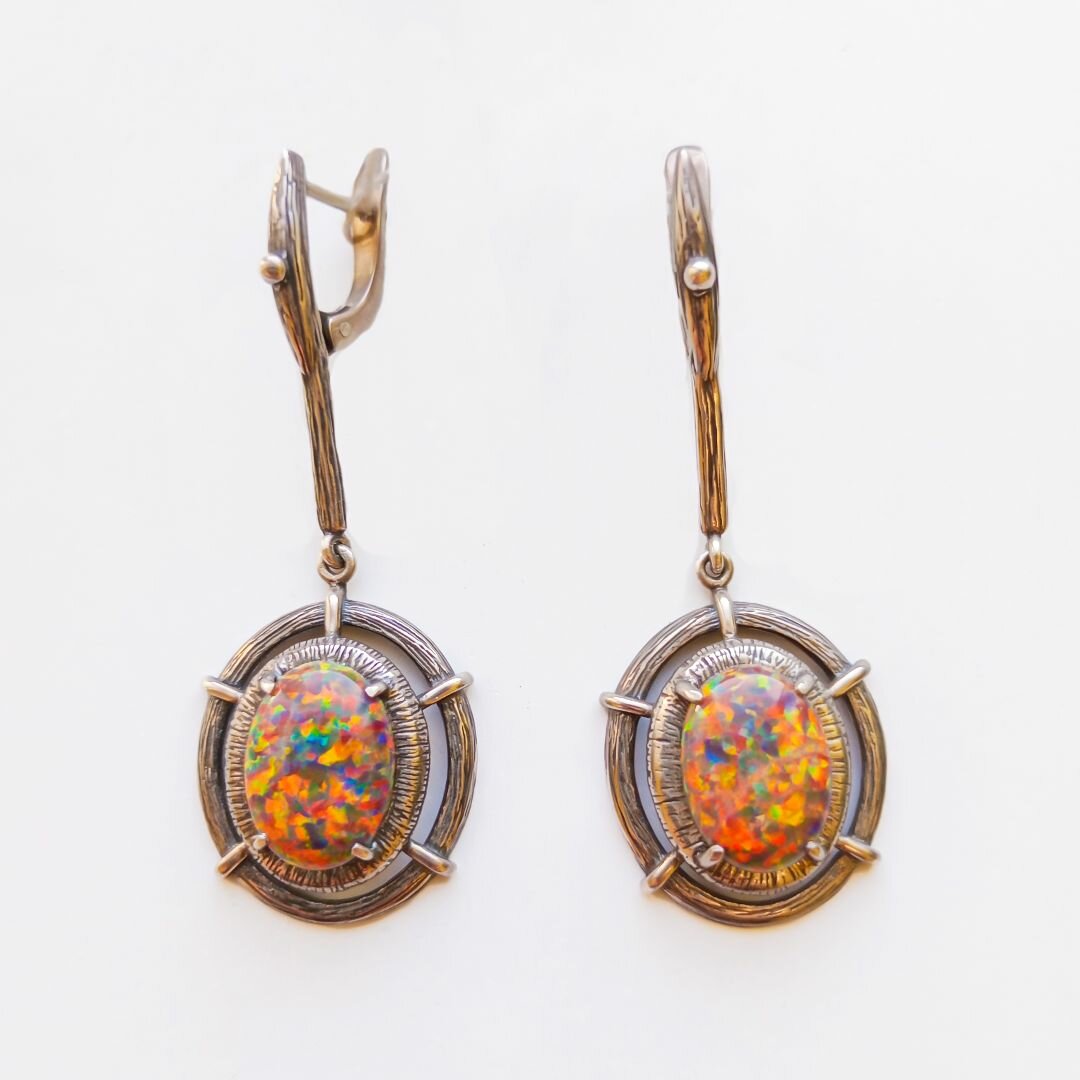 Серьги, серебро, 925 проба, опал