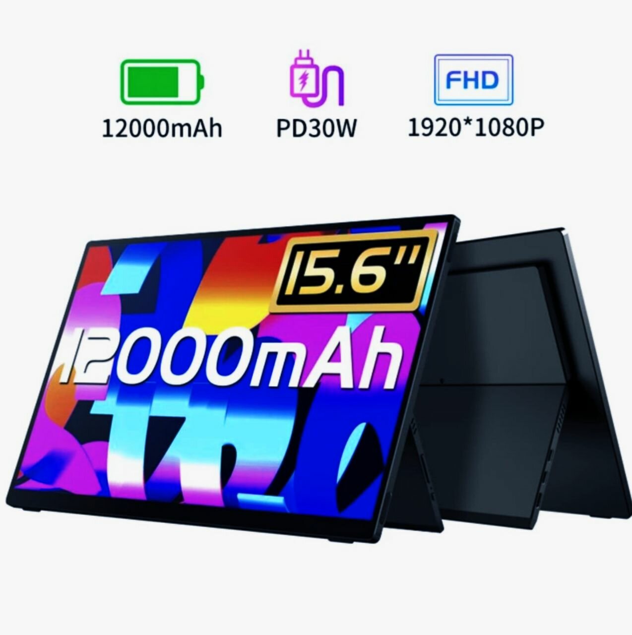 15.6" Портативный монитор с батареей VCHANCE FHD IPS 1920x1080, 60 Гц