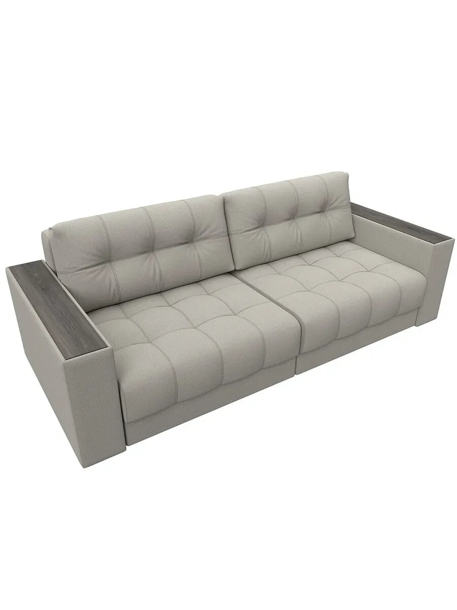 Диван прямой Лазурит, 235x91x106 см, со столиком на подлокотнике, спальное место 192х160 см, с ящиком для белья, рогожка бежевый