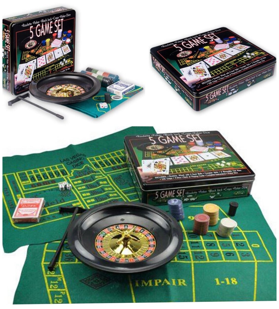 Набор для покера 5 в 1 / Рулетка игра / Набор для покера с рулеткой / Казино 5 в 1