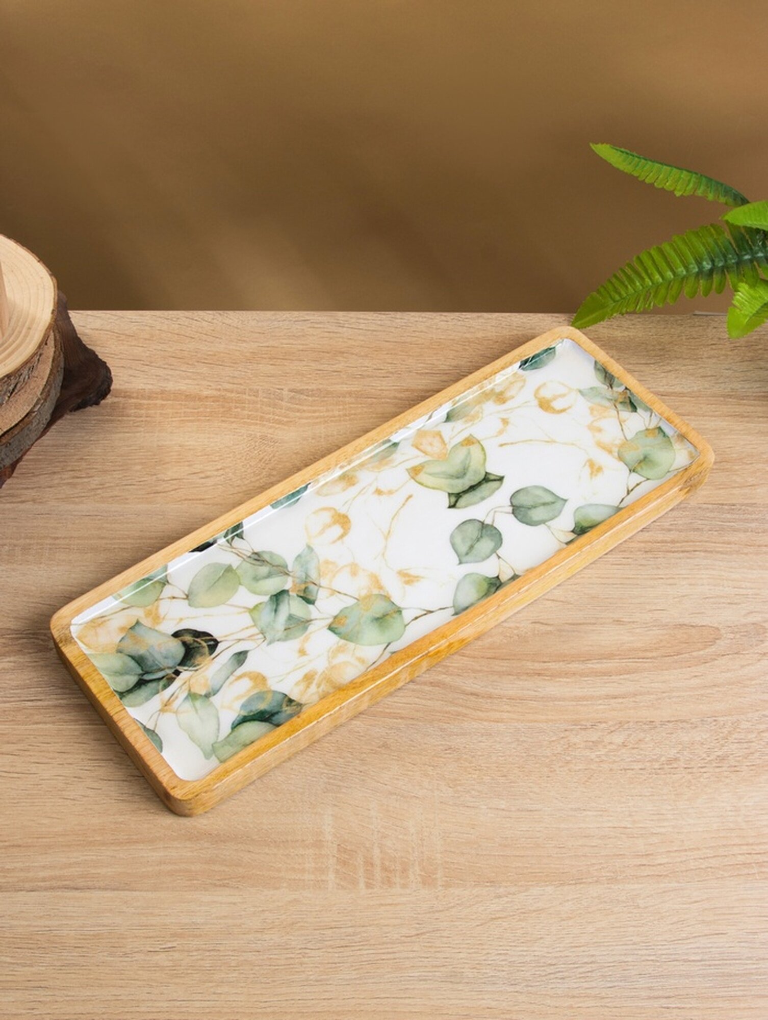 Блюдо Сима-ленд «Листья», дерево манго, прямоугольное, 41 см × 15 см