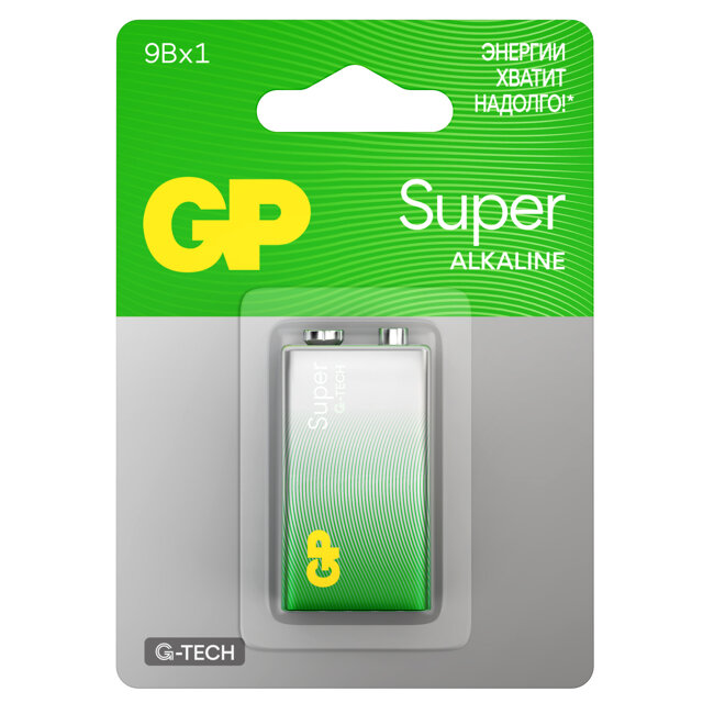 GP Batteries Super G Tech 9В 6LR61/6F22 Крона батарея 1 шт, долговечная и надежная