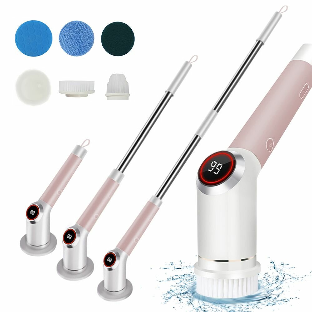 Электрический скруббер IPX5, 2 скорости, ЖК-дисплей, сильный напор воды, 7 насадок