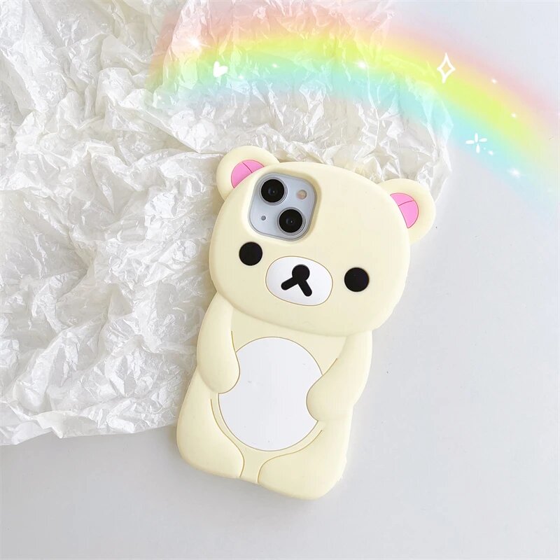 Милый чехол для телефона с 3D мультяшным медведем Rilakkuma для iPhone 16, Для iPhone 16, White