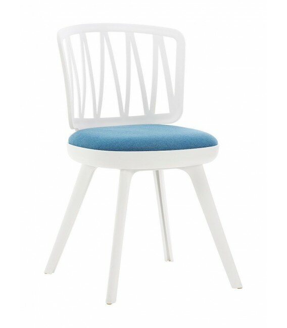 DC275 Стул пластиковый, каркас Белый, подушка Синяя
