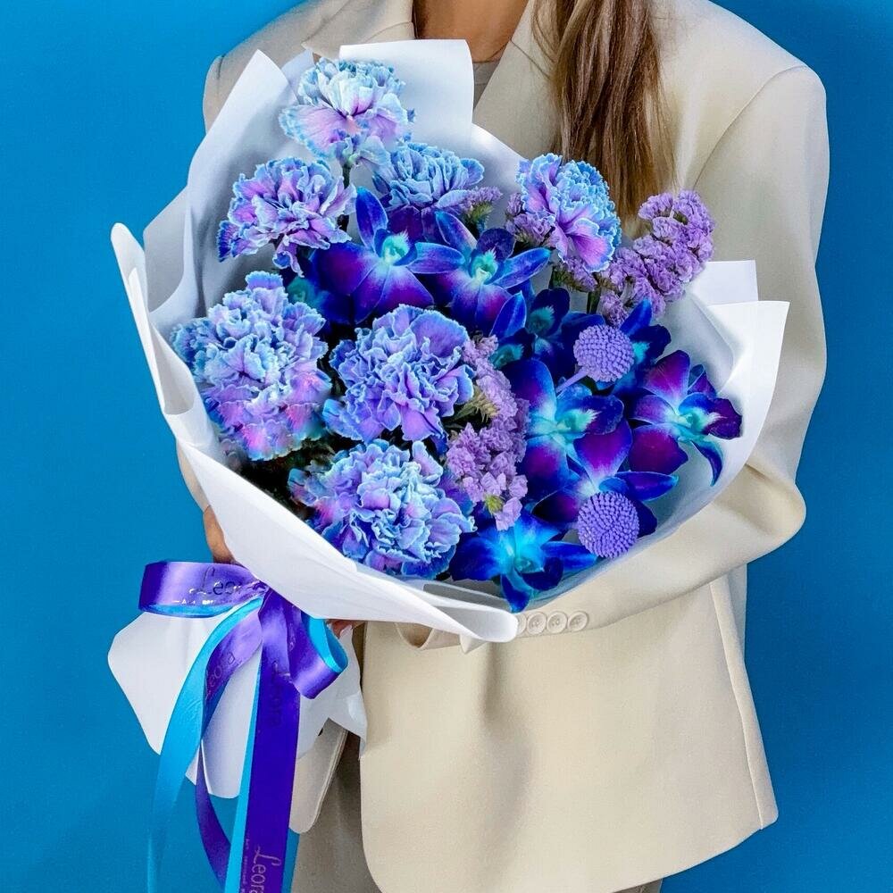 Букет Белый Комплимент. Диантус и орхидея «ВАУ». Авторский букет T3004