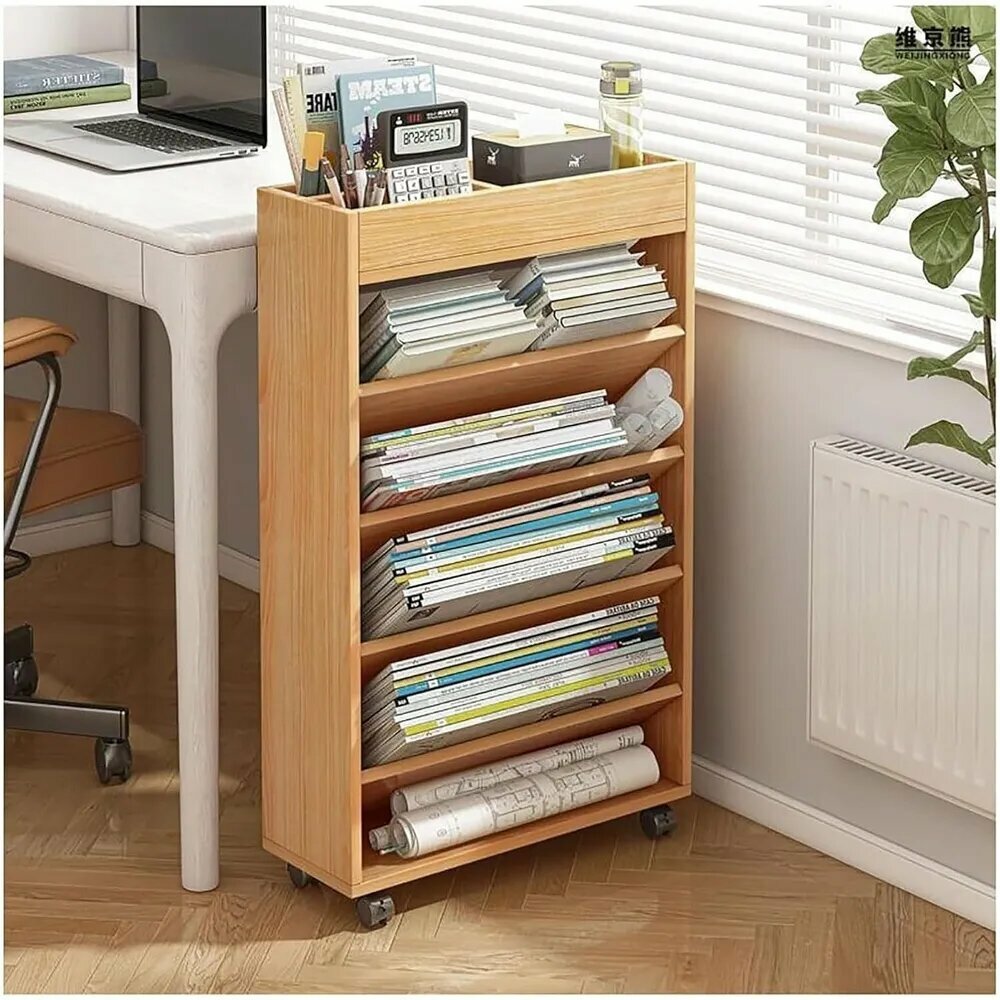 Книжный шкаф W348, передвижной, для книг и других предметов, 42x17x80 см