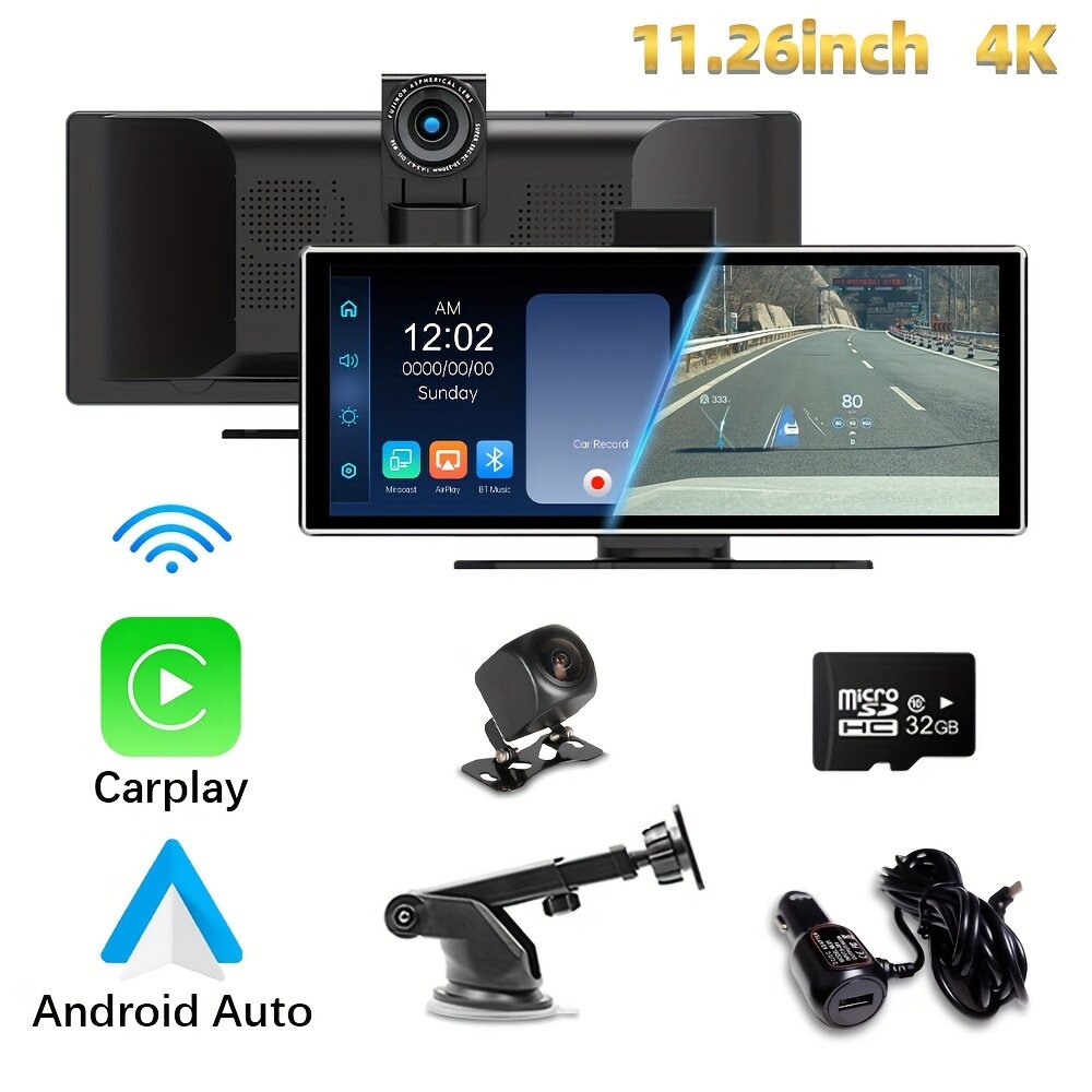 11" HD беспроводная автомобильная стереосистема с CarPlay и Android Auto, портативный сенсорный экран для автомобиля, 2.5K видеорегистратор, 1080P камера заднего вида, AUX/FM, Siri, Mirror Link, GPS навигация