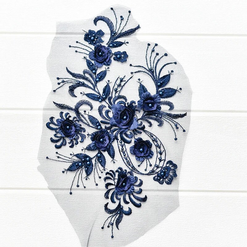 Нашивки с пайетками в виде павлиньих перьев Темно-синий, Style4 Dark Blue