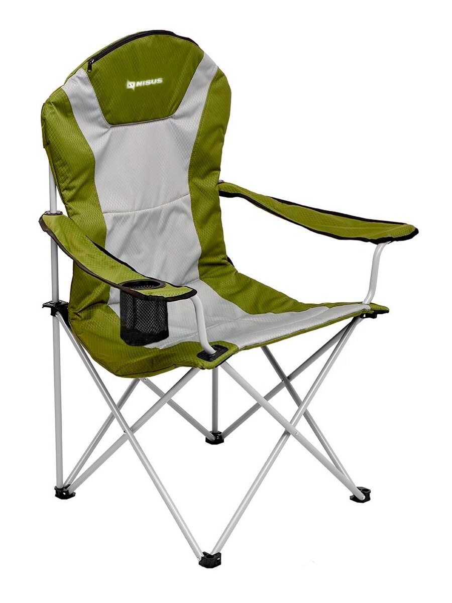 Кресло складное Nisus (ст. труба д16) серый/зеленый ромб, с чехлом (Т-N-750-99806H-GG)
