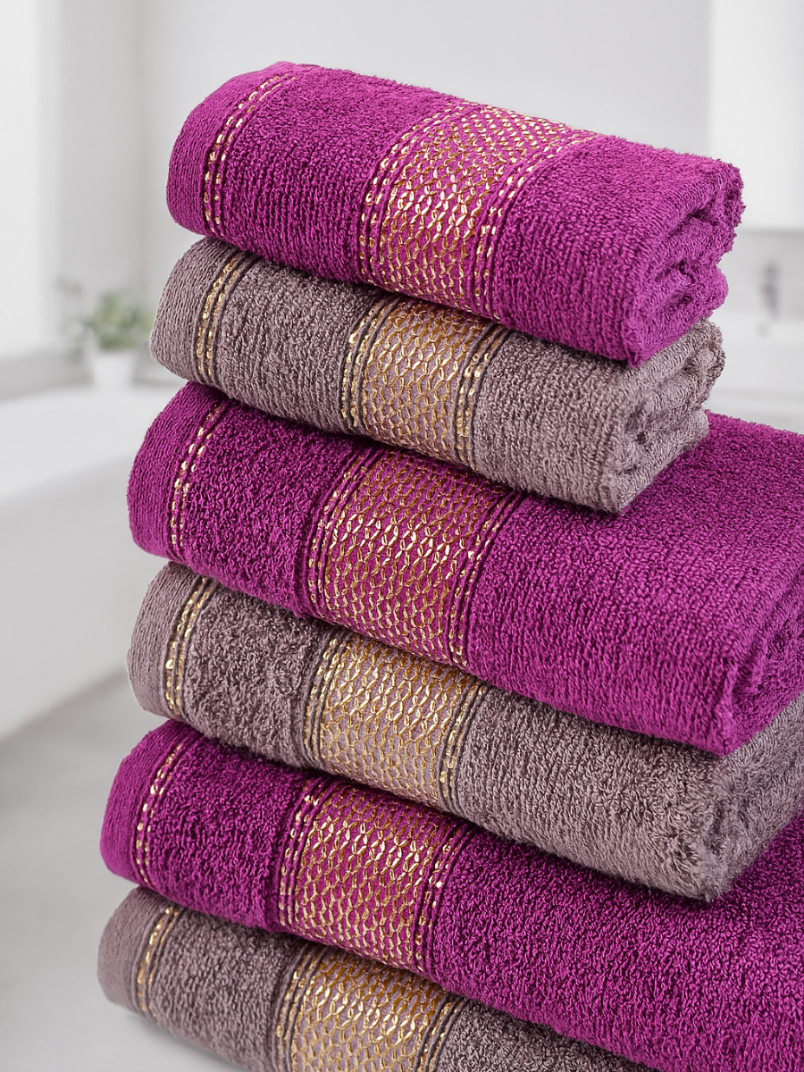 Полотенце банное набор Ночь Нежна "Goldy" 70х130см, 50х80см и 30х60см 6шт цвет серый/фиолетовый