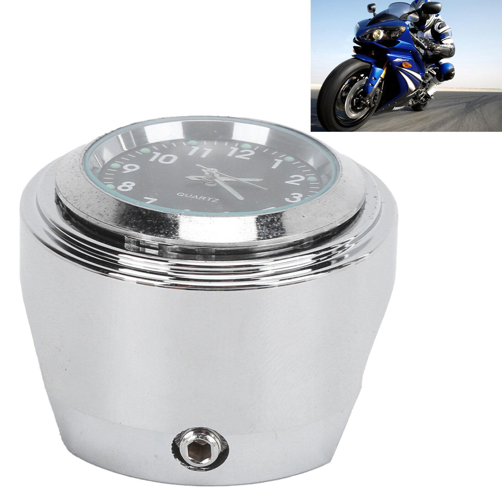 Часы с креплением на мотоцикл, круглые часы, алюминиевые, водонепроницаемые, светящиеся, универсальные, для руля 7/8 дюйма, черный