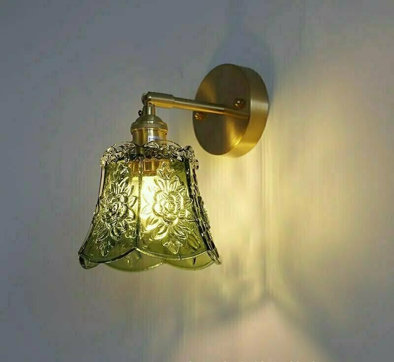 Бра, 4Вт, латунь, стекло, цвет темно-зелёный/коричневый/прозрачный