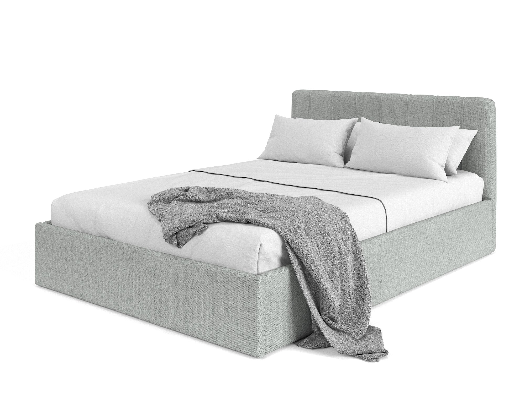 Кровать Soft Element Эра Grey 140х200, с мягким изголовьем, с подъемным механизмом, с ящиками, рогожка