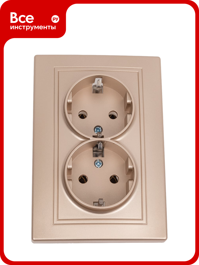 Двойная розетка Intro Plano с заземлением 2x2P+E Schuko, 16А-250В, IP20, СУ, шампань Б0053918, 16 А