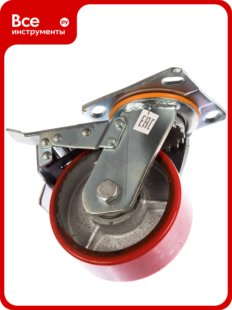 Колесо большегрузное с полиуретановой шинкой С-4102-DUS поворотное, с тормозом, г/п 600 кг, 124 мм EURO-LIFT 00018526