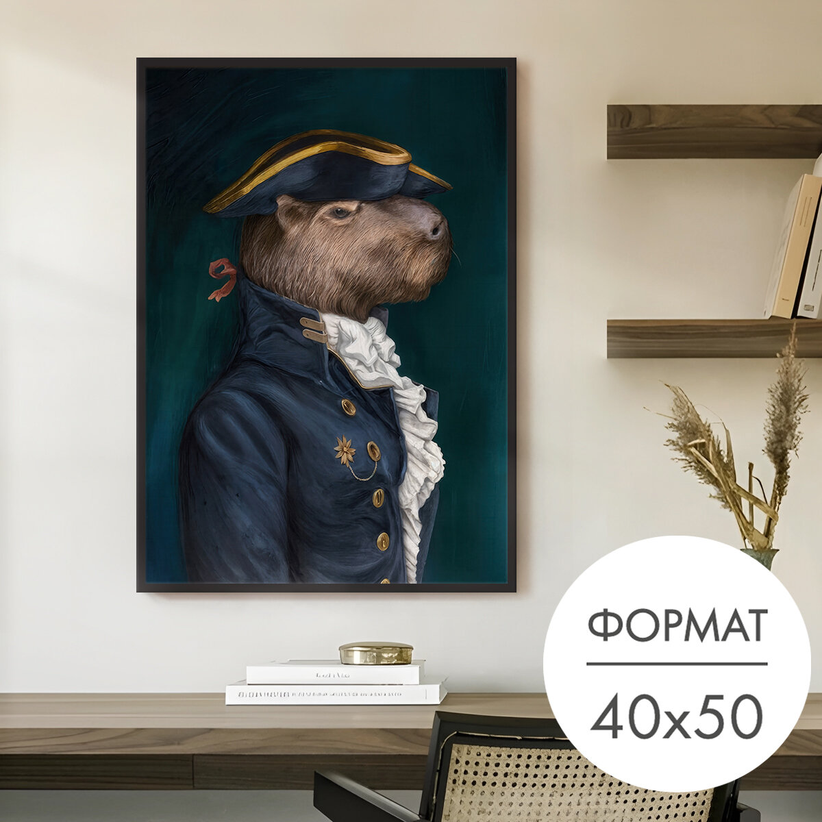 Постер "Адмирал капибара" 40х50 без рамки для интерьера