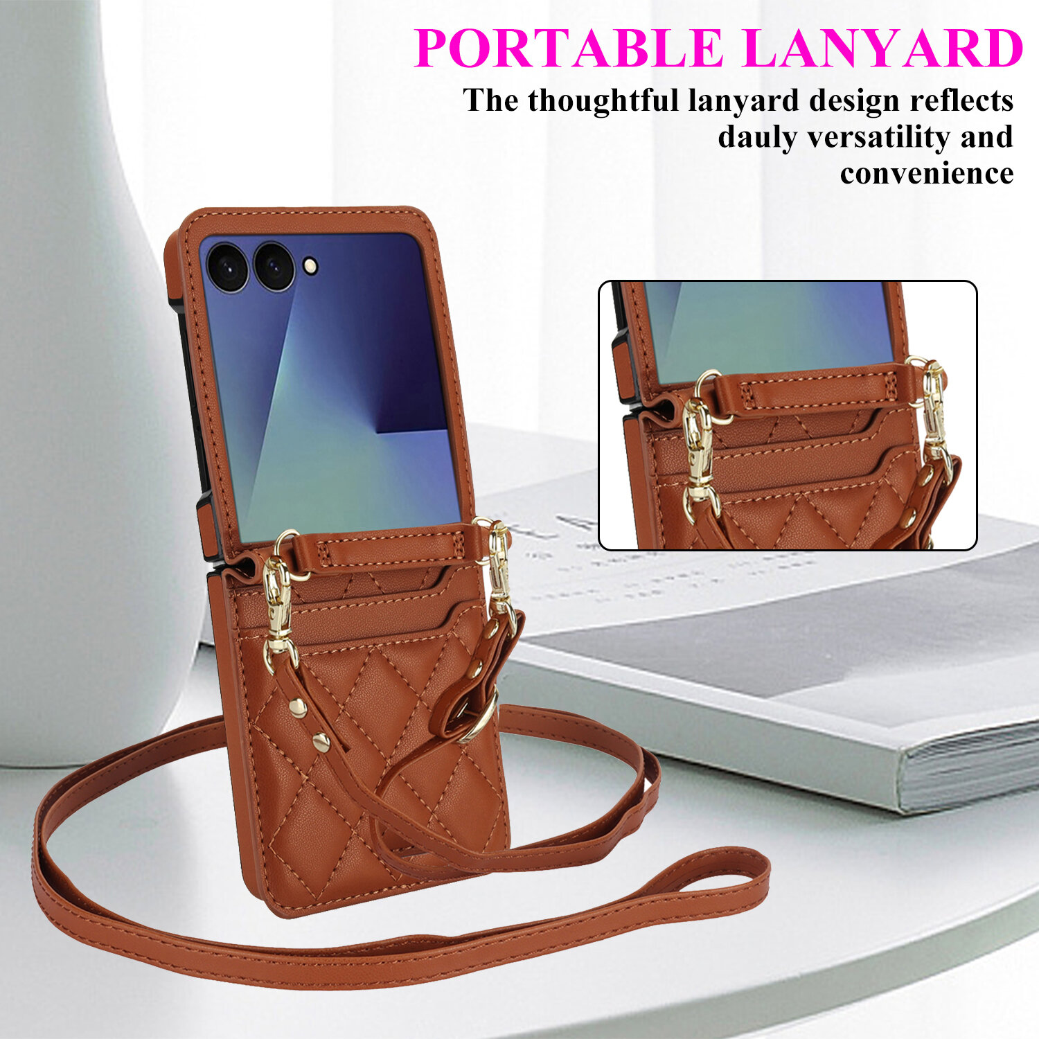 Подходит для Samsung Galaxy Z Flip7 / Самсунг Галакси Z Flip 7 Модный Чехлы для телефонов, сумка-кошелек с длинным ремешком, Самсунг Z Flip7, подставка, soft touch,360° Полная защита, кобура, резина