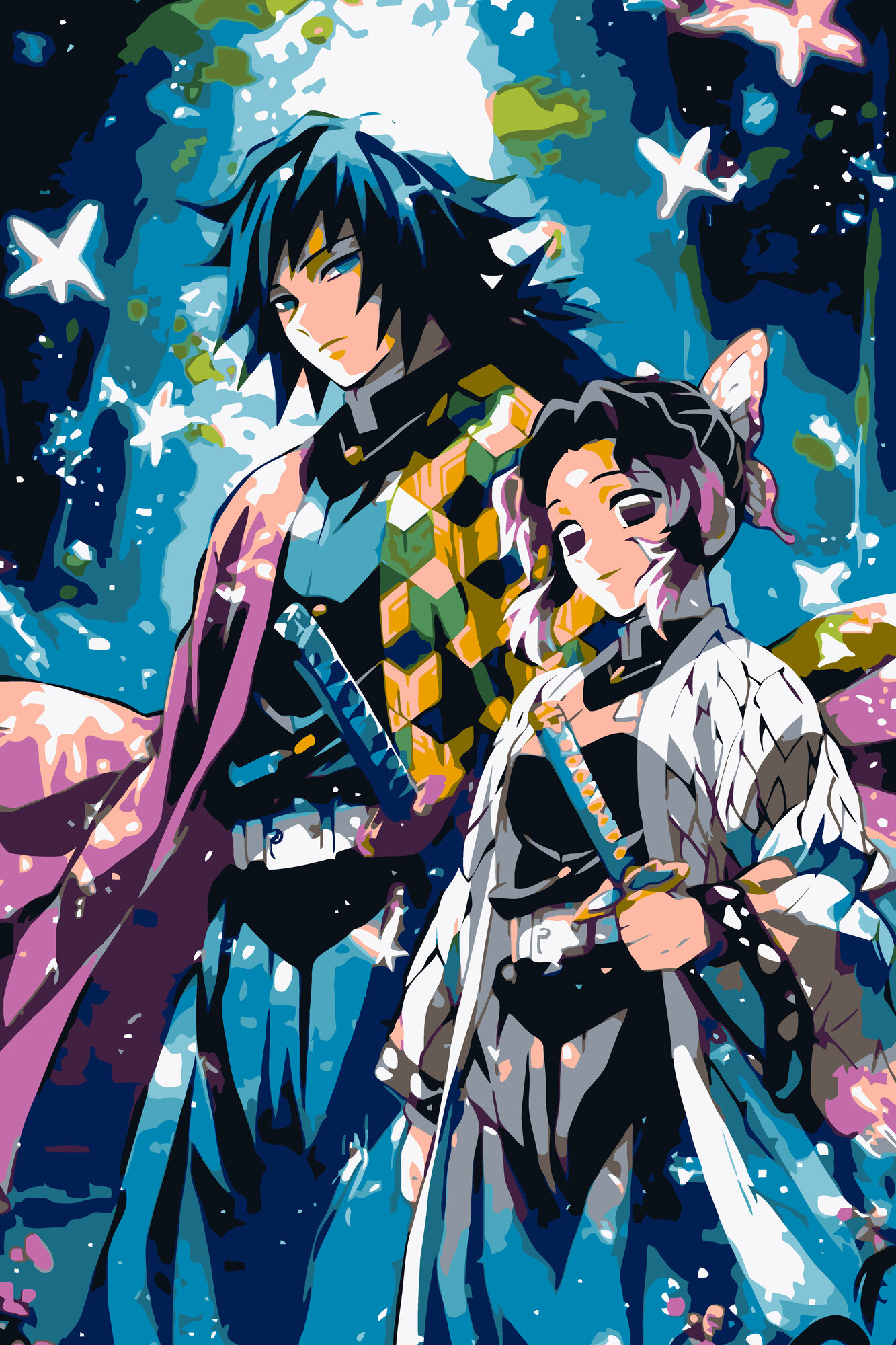 Картина по номерам T1003 "Аниме клинок рассекающий демонов. Гию Томиока и Шинобу Кочо" 40x60