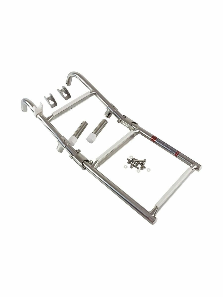 Трап складной 3 ступени, белые накладки, вертикальный монтаж, 63 см, 260 мм, нержавеющая сталь