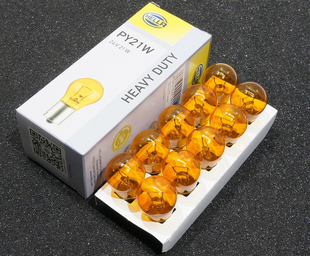 Лампа 24V оранж PY21W 8GA006841241 (упаковка 10шт). 21Вт, BAU15S