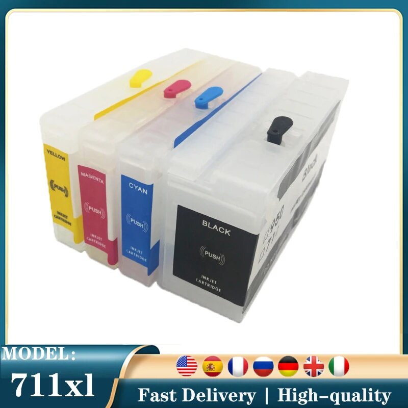 Vilaxh 4 шт. HP711 711 711XL Заправляемый чернильный картридж без чипа для HP 711 для HP Designjet T520 T120 плоттеры