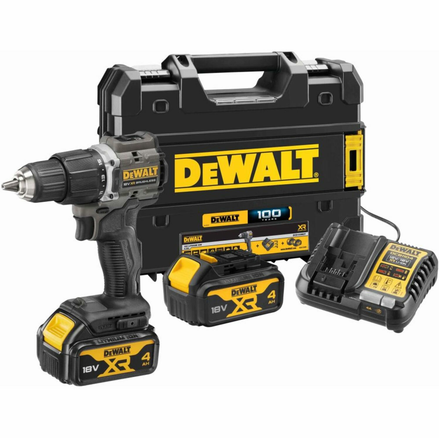 Шуруповерт аккумуляторный ударный DeWalt DCD100M2T-GB (18В, Li-Ion, BL,2-хск, 2 акк.4Ач и з/у)