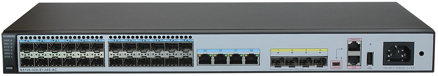 Коммутатор HUAWEI S5720-32X-EI-24S-AC 24 x 100/1000 Base-X SFP, 4 x 10/100/1000 Base-T, 4 x 10 Gig SFP+