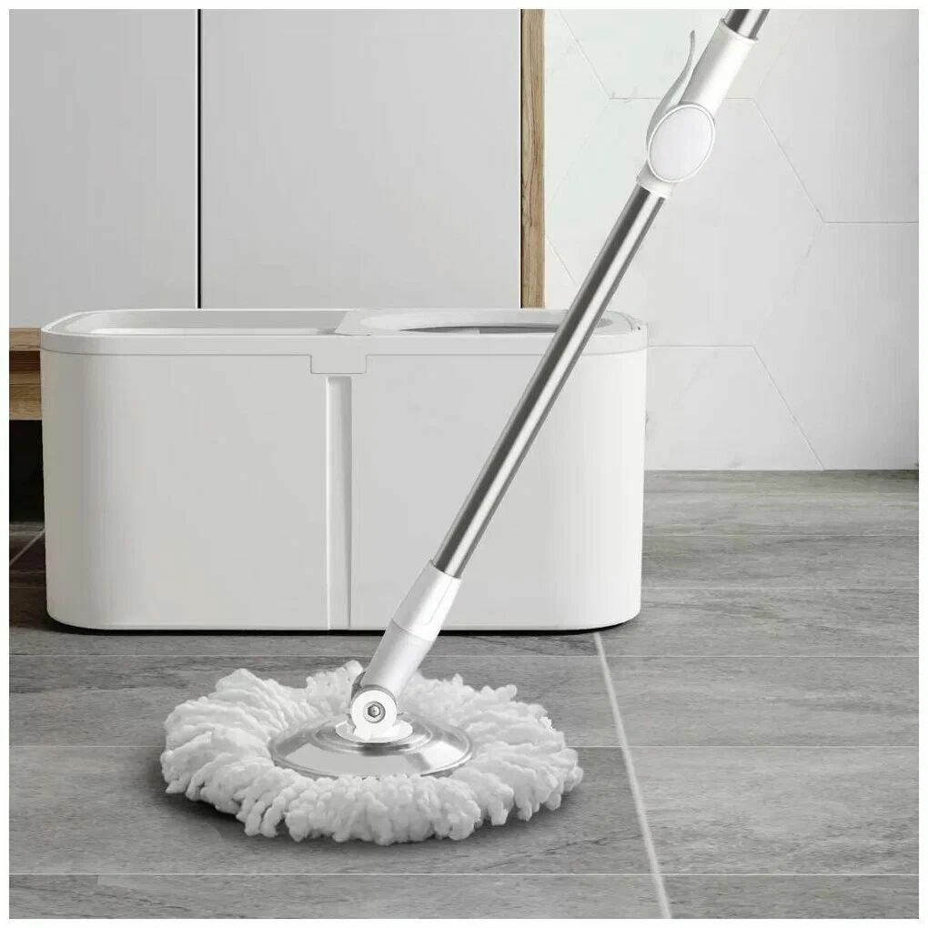 .Уценка.Швабра с ведром Xiaomi Quange, с отжимом, вращающаяся, с насадками 6 шт., белая