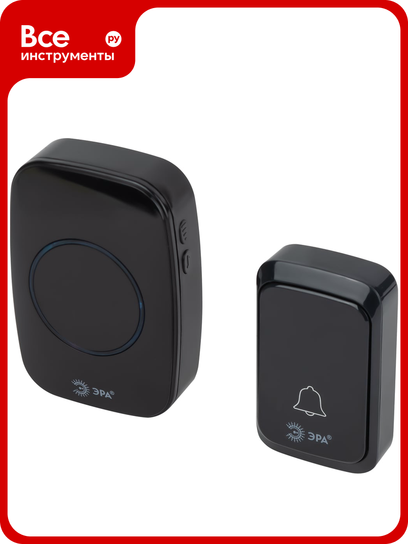 Дверной звонок ЭРА C88 беспроводной, черный, 36 мелодий Б0054087, 1×25, 5×95