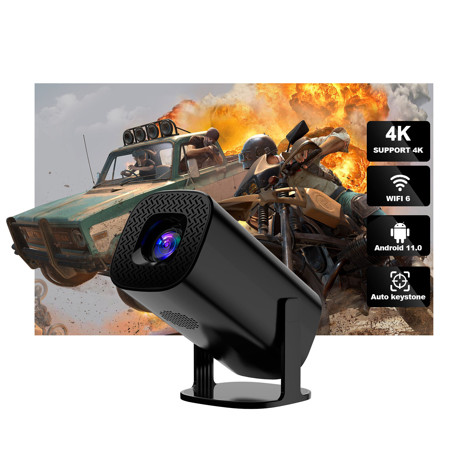 Проектор "mini mini", 4K, черно-белый, портативный, домашний, для гостиной и спальни