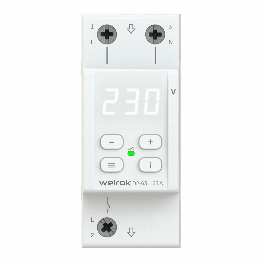 Реле напряжения Welrok D2-63, однофазное, 63 А, IP 20, белый