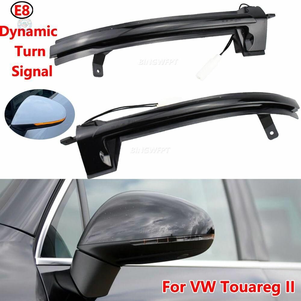 Светодиодные динамические повторители поворота для VW Touareg II 2010-2018 водонепроницаемые, черный корпус, последовательный сигнал