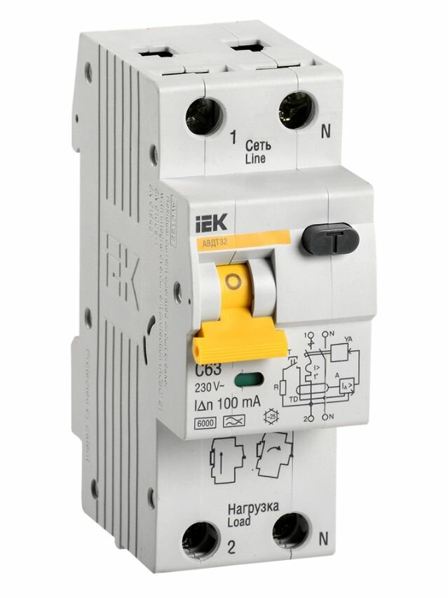 KARAT Автоматический выключатель дифференциального тока АВДТ 32 C63 100мА тип A IEK