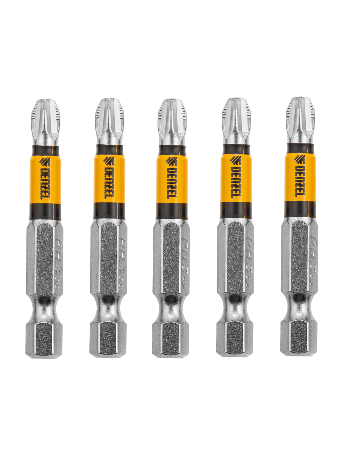 Набор бит для шуруповерта Denzel, PH3 х 2", 5 штук, сталь S2, намагниченные шлицы, прямой хвостовик 1/4", 7711317